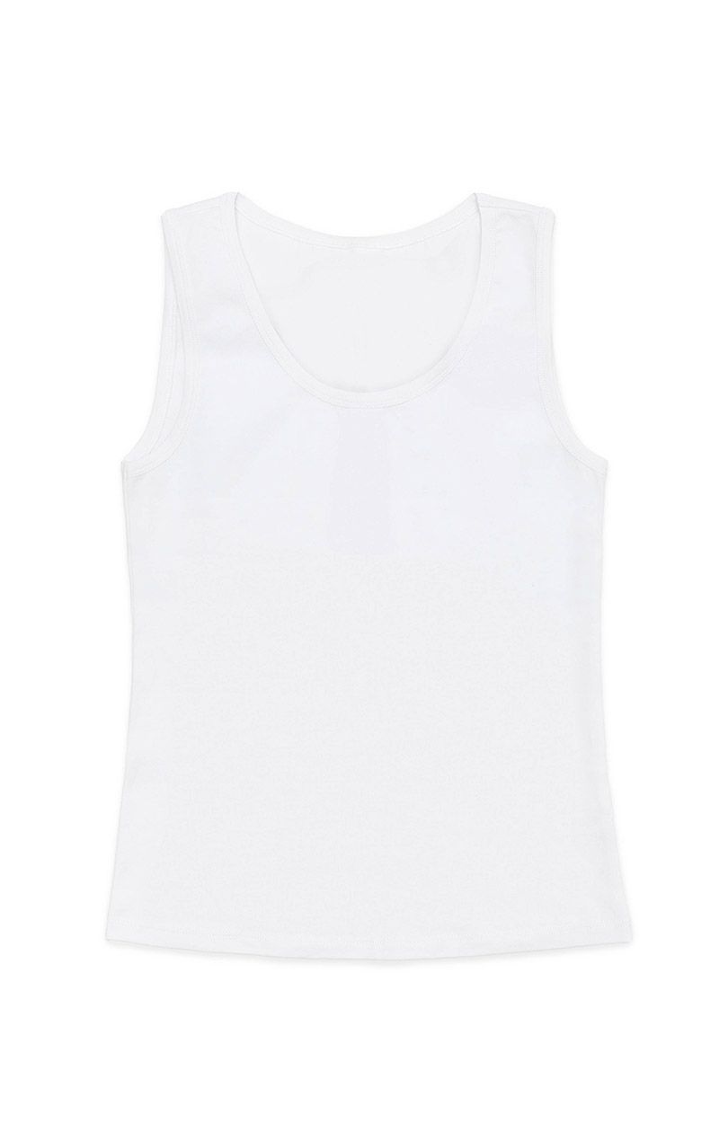 Bawełniany biały podkoszulek damski na szerokich ramiączkach LM 2020 | biały | Primodo.com