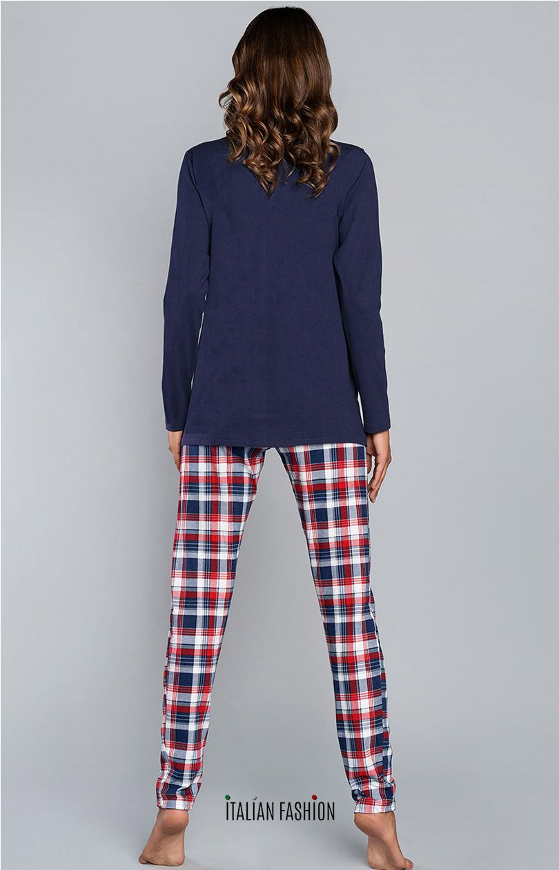 Hiuma piżama damska dł.dł. | granatowy-kratka | Intymna.pl