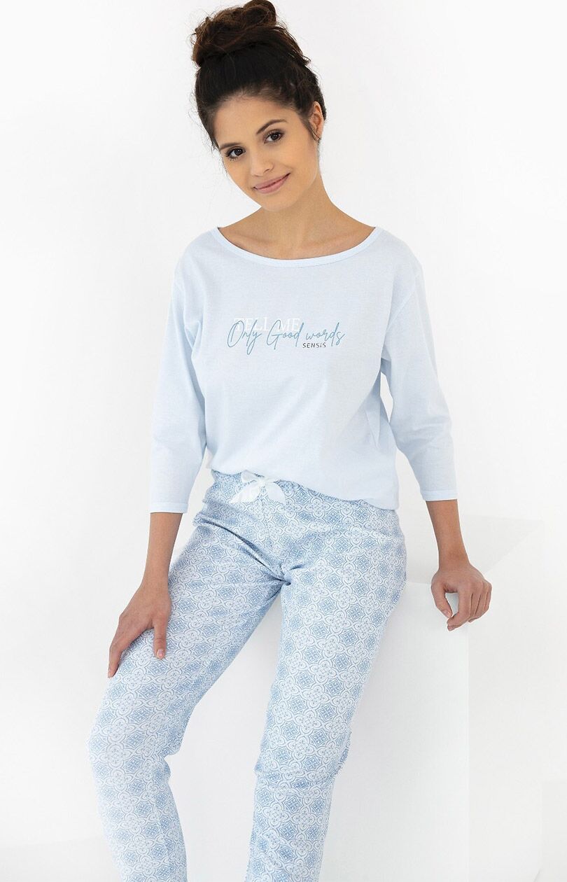 Bawełniana piżama damska Marina | błękitny | Intymna.pl