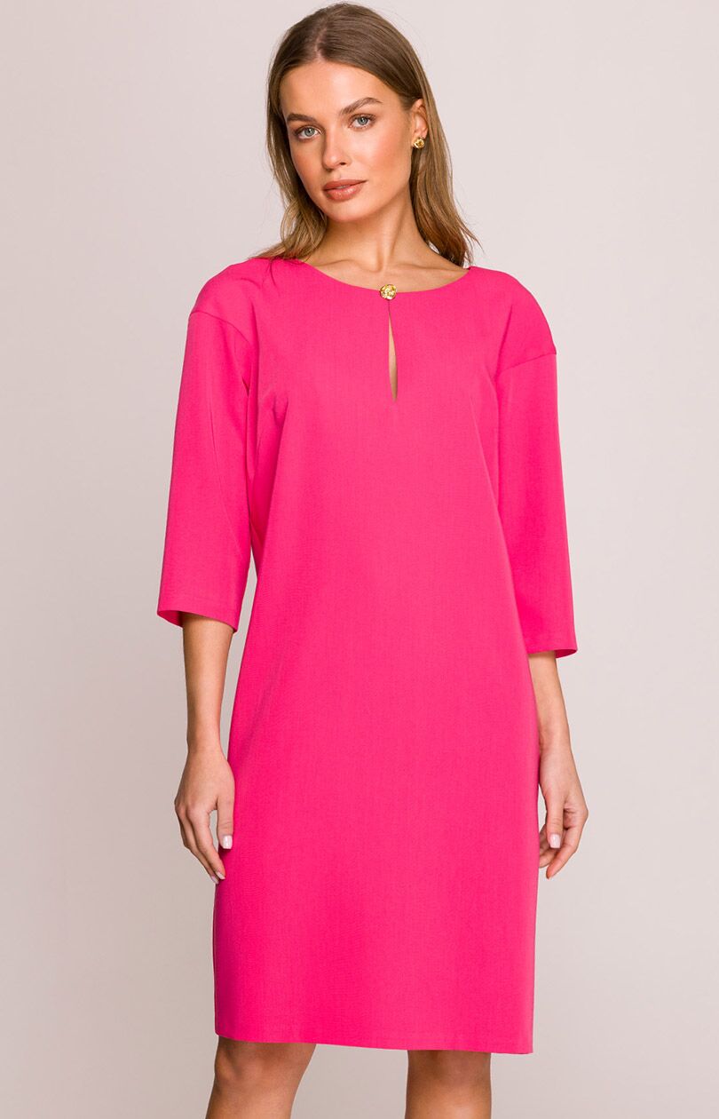 Sukienka o luźnym fasonie z łezką w dekolcie różowa S394 | różowy ...