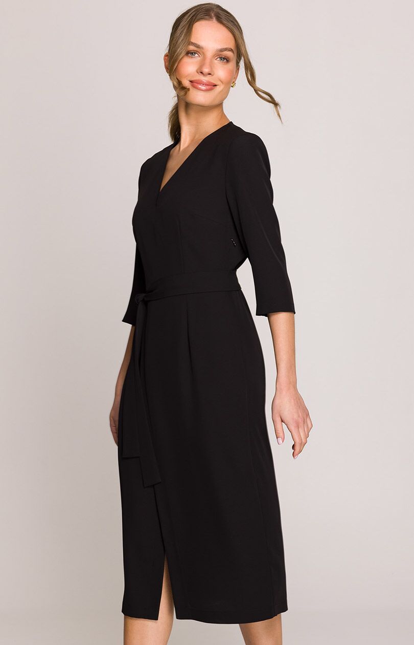 Sukienka z kopertowym motywem czarna S396 | czarny | Primodo.com